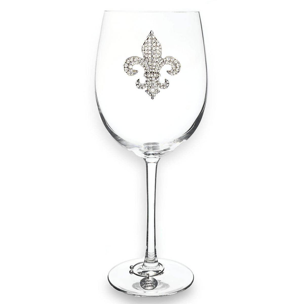 THE QUEENS' JEWELS Diamond Fleur de Lis Jeweled Stemmed Wine Glass, 21 oz. - Unique, Birthday, Cute, Fun, Not Painted, Decorated, Bling, Bedazzled, Rhinestone