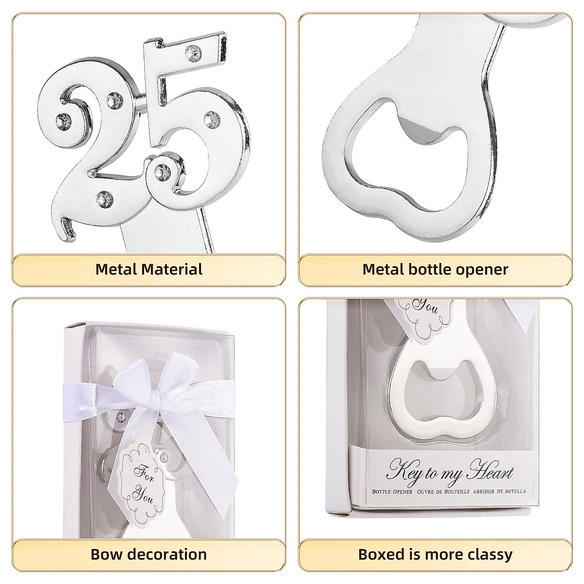 24PCS 25th Birthday Party Favors for Guests,Number 25 Silver Wedding Anniversary Beer Bottle Openers Gifts, Decorations,Souvenirs for Guests for Bridal Shower Favors (24, 25)