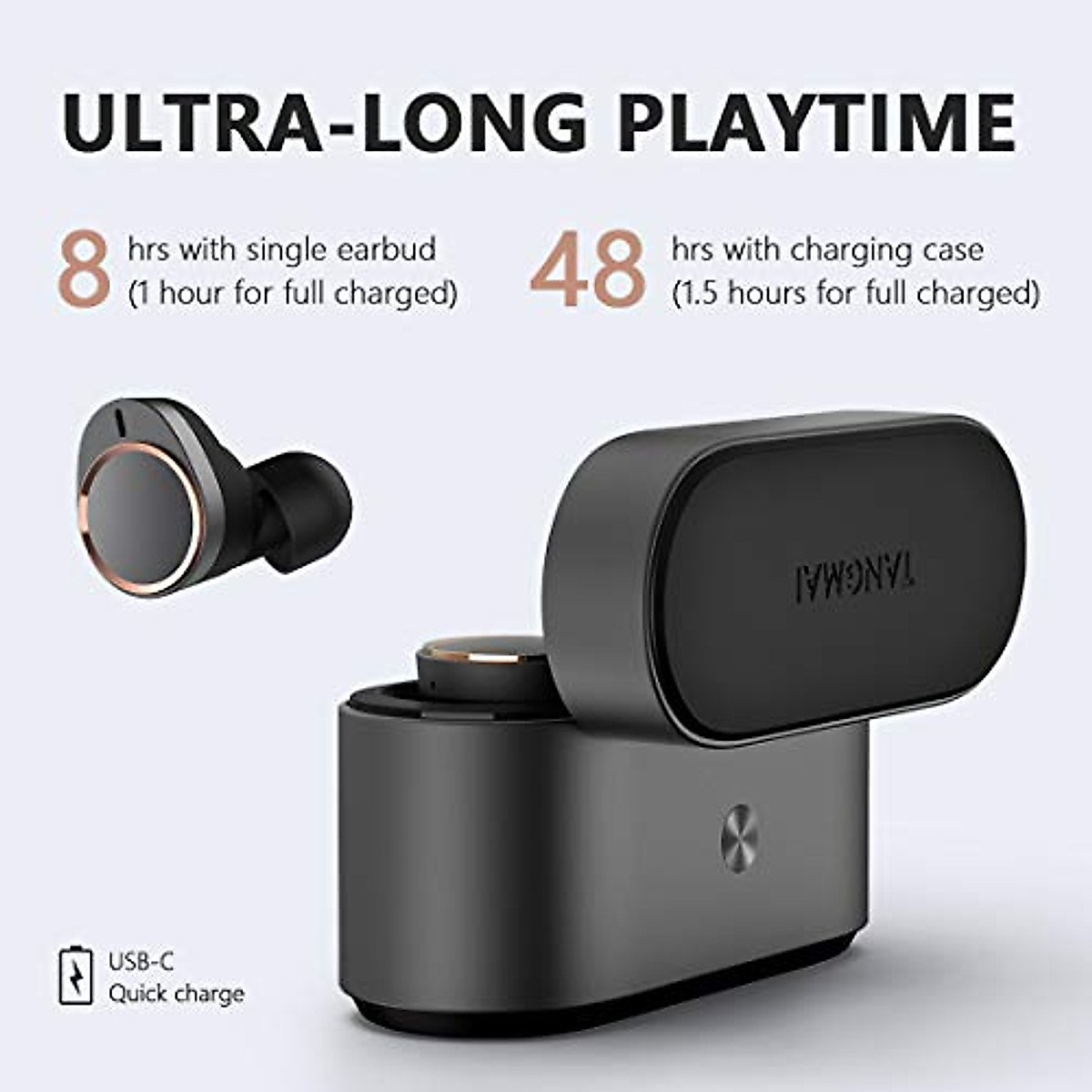 TANGMAI W5 Wireless Earbuds Qcalcomm Bluetooth 5.0 Headphones, 4 Mics with CVC 8.0 for Clear Call, 56H Playtime, aptX with Balanced Armature for Incredible Sound, USB-C, Best TWS for Home Offcie
