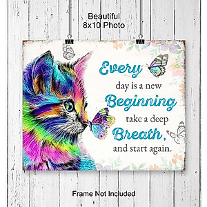 Cute Cat Wall Art - Cat Themed Gifts - Cat Lady Gift for Women Woman Girl - Cat Lover Motivational poster - Cat Room Decor - Shabby chic Cat Poster - Inspiration Butterflies Wall Decor - UNFRAMED 8x10