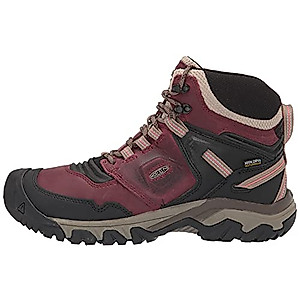 KEEN Women's Ridge Flex Mid Height Waterproof Hiking Boots, Rhubarb/Black, 9