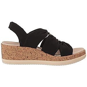 BZees Womens Roma Cork Wedge Beaded Sandal Black Denim 8 M