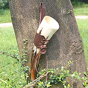HONGLAYS Viking Horn Mugs-Handmade Home Real Viking Drinking Horn with Leather Straps Beer Wine Goblet Chalice Tankard Ox Horn Beaker Vessels (With Leather Straps)
