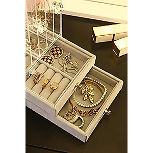 Sooyee Acrylic Earring Holder and Jewelry Organizer with 5 Drawers,Dustproof Jewelry Stand Rack Display Classic for Necklaces Bracelet Earrings and Ring,Clear