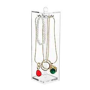 Stock Your Home Long Necklace Holder with 12 Hooks - Acrylic Jewelry Organizer Necklaces Stand and Display Case - Jewelry Box for Chains - Necklace Holder Box for Dressers & Vanity Tables, Clear