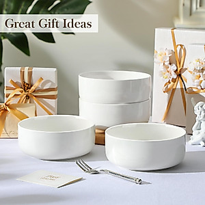 MALACASA 24 OZ Cereal Bowls, Porcelain Soup Oatmeal Bowls Kitchen Ceramic Bowls Set of 4 Dishwasher Microwave Oven Safe, White, Series LUNA