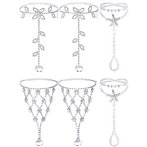 Hicarer 6 Pieces Foot Jewelry Barefoot Sandals for Women Rhinestone Anklets Bohemian Foot Chain for Beach Wedding Valentine's Day
