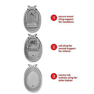 Skip Hop Baby Bath Tub, 3-Stage Smart Sling Tub, Moby, Grey
