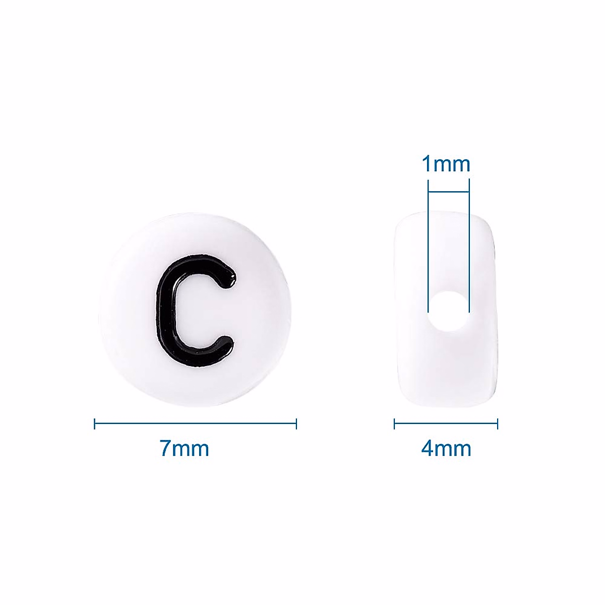 Pandahall 100Pcs Letter Beads 7x4mm White Flat Round with Letter C Acrylic Beads for Jewelry Making