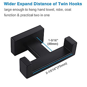 Aomasi Double Coat Hook, Stainless Steel Towel Robe Hook Kitchen Toilet Bathroom Accessories Dual Holder Heavy Duty Wall Mount, Matte Black