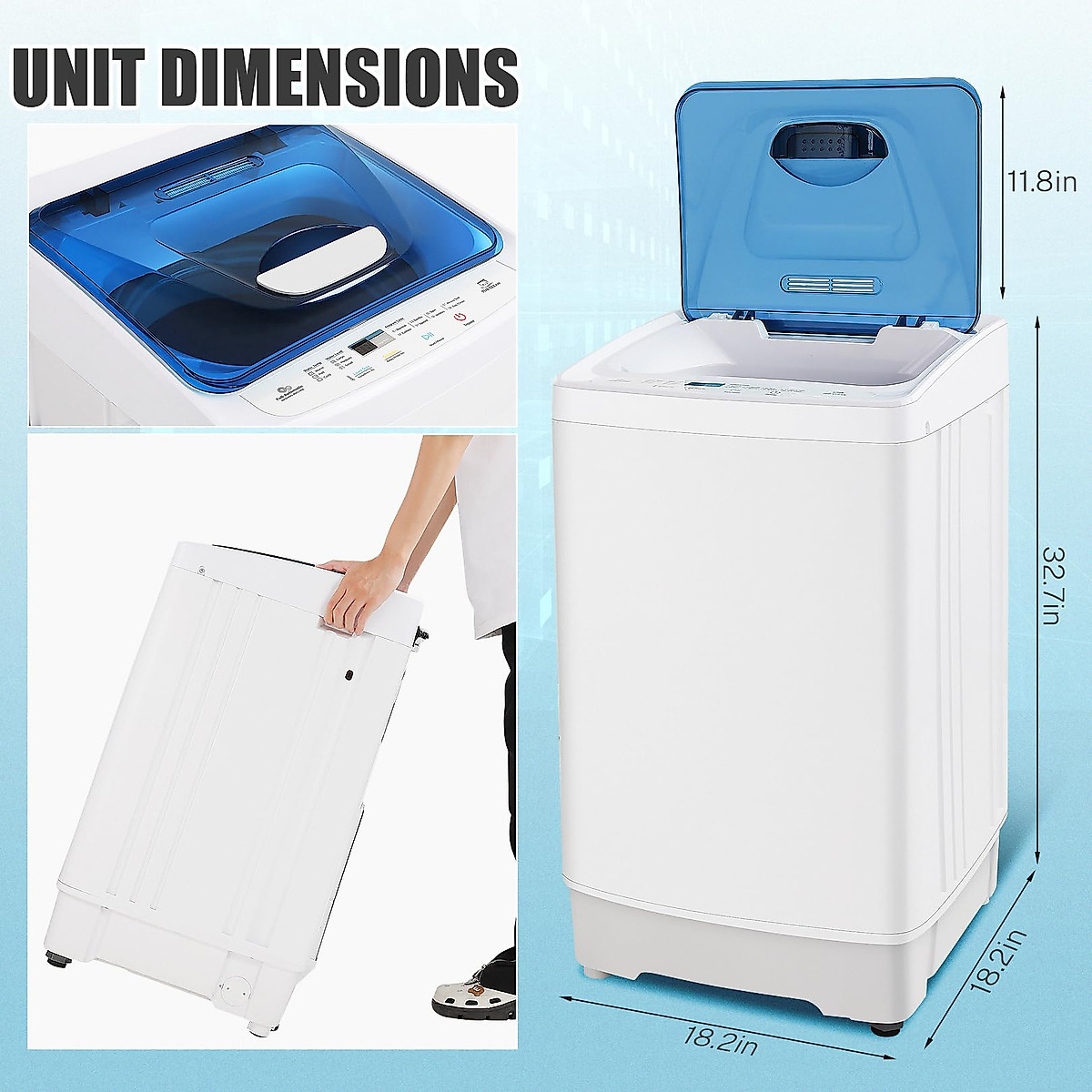 Nictemaw Portable Washing Machine, 17.8Lbs Capacity Full Automatic Portable Washer, 2.3 Cu.ft Portable Washer Dryer Combo with 8 Cycles, LED Display, Drain Pump for Apartment, Dorm, RV