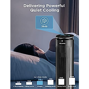 PELONIS 42’’ Oscillating Tower Fan with Aromatherapy Diffuser, Remote Control, 5 Speed Settings with 3 Modes LED Display for Bedroom Home Office Use, Black