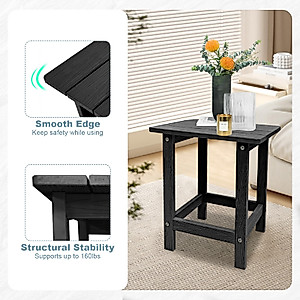 Meluvici Outdoor Side Table, HDPS Single Adirondack Side Table Weather Resistant, Outdoor Table for Adirondack Chair, Outside End Table for Patio, Pool, Deck, Porch, Outdoor or Indoor Use, Black