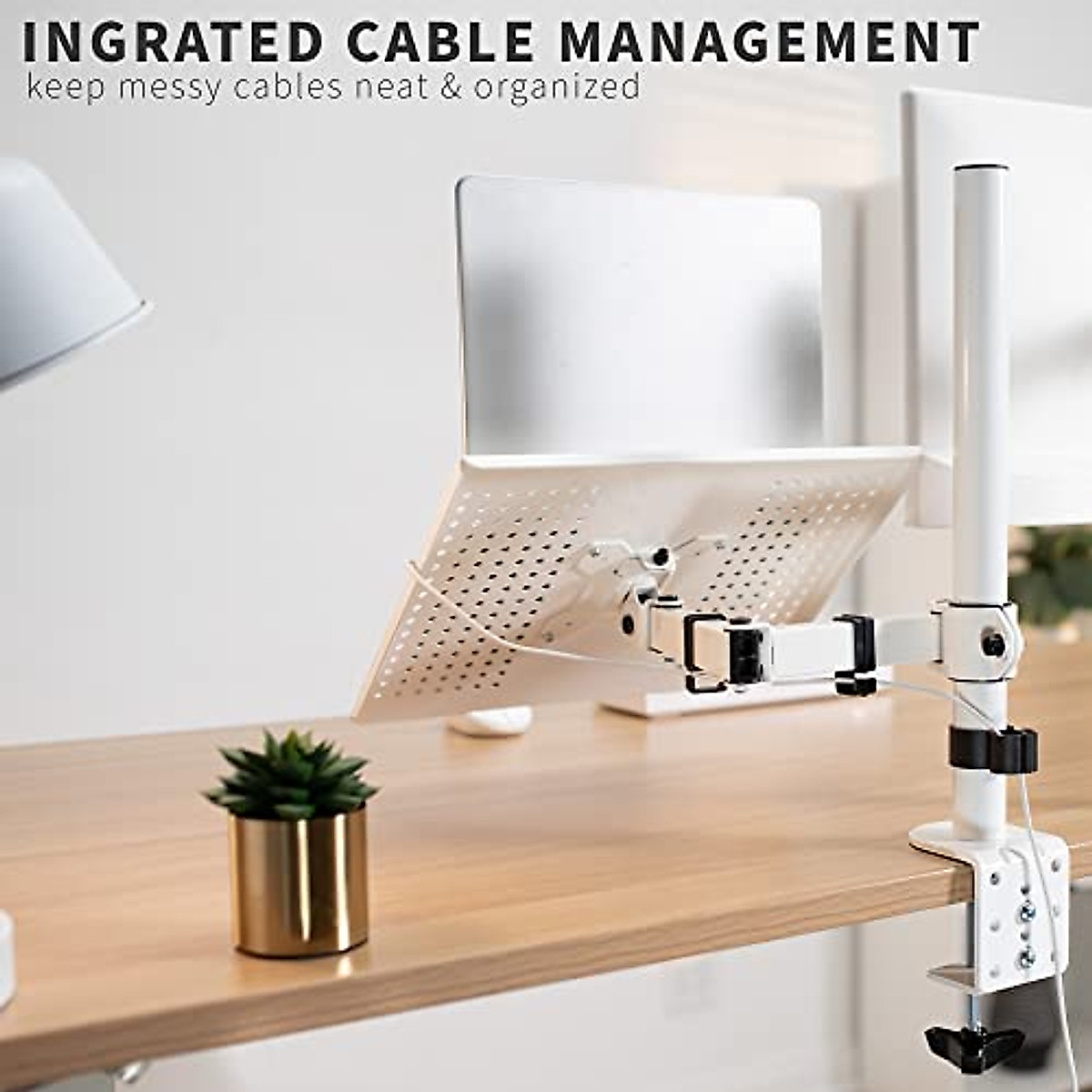 VIVO Single Laptop Notebook Desk Mount Stand, Fully Adjustable Extension with C-clamp, Fits up to 17 inch Laptops, White, STAND-V001LW