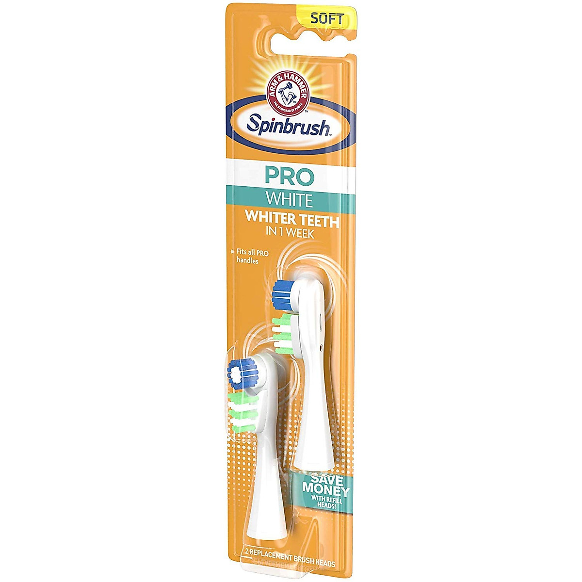 Arm & Hammer Spinbrush Pro Series White Electric Toothbrush Replacement Brush Heads Refills, Soft Bristles, 2 Count - 3 Pack (Includes 6 Brush Heads Total)