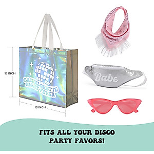 Last Disco Bachelorette Gift Bags (Set of 12) 70s Bachelorette Party Favors Bags I Bachelorette Night Fever Non-Woven Disco Tote Gift Bags I Iridescent Bridesmaid Bags