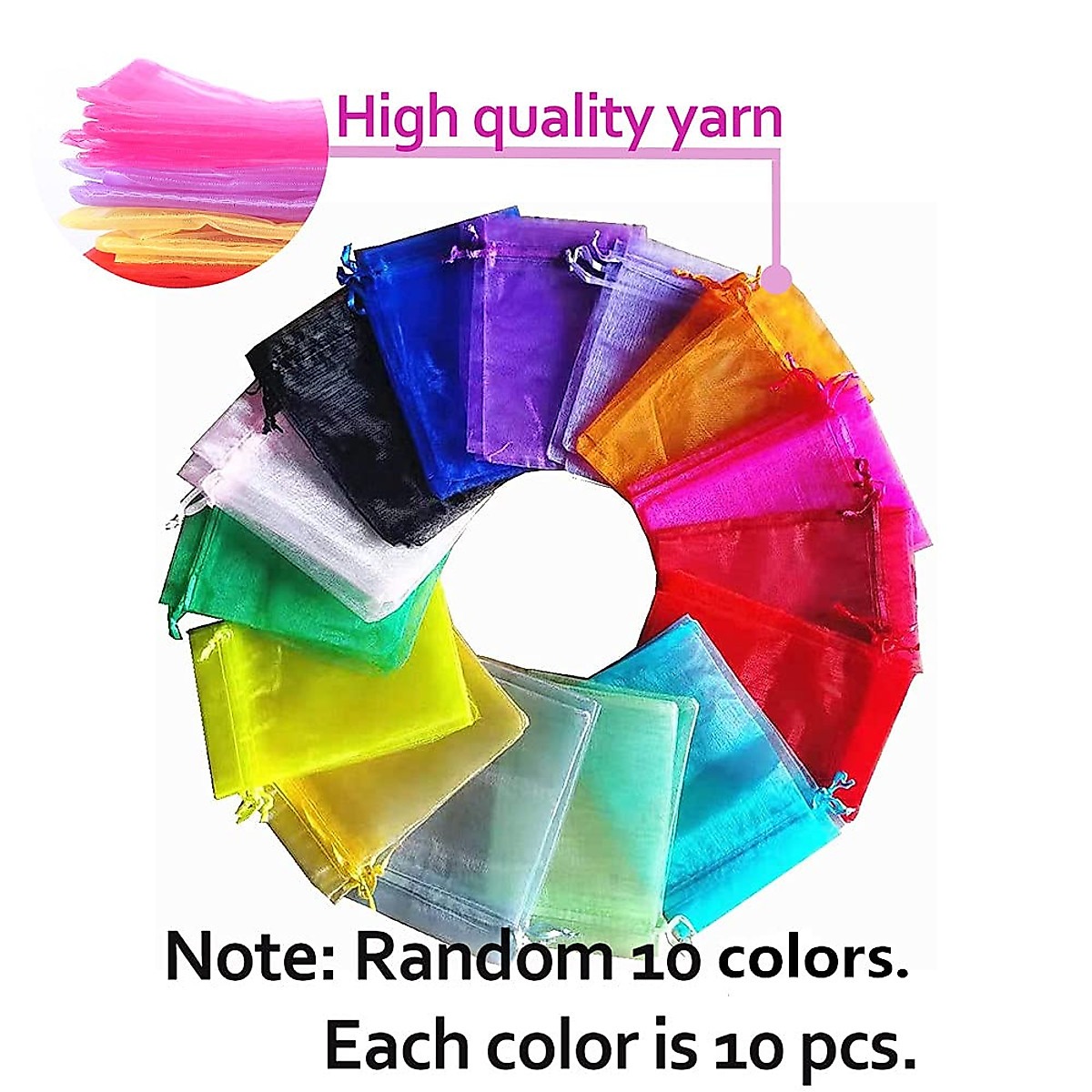 LYSXP 100 Pcs Organza Bags 4×6Inches，Random 10colors Mesh Organza Jewelry Bags, Small Drawstring Favor Pouches Christmas Candy Wedding Birthday Party Bags……