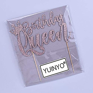 YUINYO Handmade Glitter Queen Birthday Cake Topper, Happy Birthday Cake Bunting Decor, Birthday Party Decoration Supplies (Sliver)