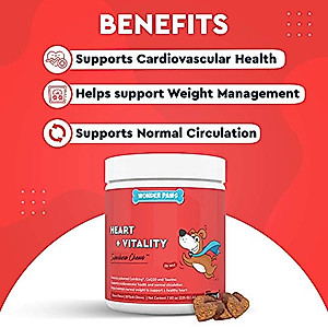 Wonder Paws Cardio Support for Dogs – Cardiovascular Chews Heart Health, Circulation, Energy & Weight Management - with L-Carnitine, Hawthorn Berry, Coenzyme Q10 & Taurine for Dogs – 90 Soft Chews