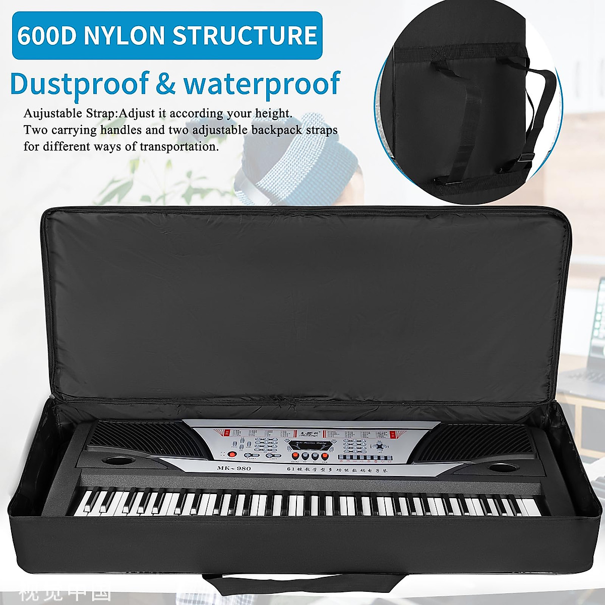 AKOZLIN 61 Keys Portable Padded Keyboard Case,Dimension 40"x6"x16", Electric Piano Keyboard Gig Bag (Black)