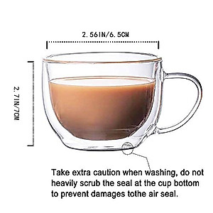 BOQO Glass Coffee Cups Set of 4,Double Walled Insulated Drinking Glass Coffee Mugs with Handle,Perfect for Latte, Cappuccinos, Tea Bag, Juice (120ml /4oz Water Glasses)…