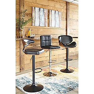 Signature Design by Ashley Bellatier Mid-Century Modern 34" Adjustable Height Curved Bar Stool, Brown & Black
