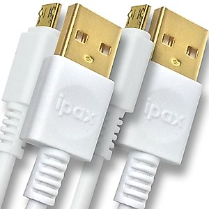 Ipax 2X 6 Ft Hi-Speed Fast White Micro-USB Charging Cable Cord Compatible with Samsung Galaxy J2 Prime Core J4+ J6+ J8 S6 S7 Huawei Mate SE Huawei Honor 8X Xiaomi Redmi Note 6 Pro Blu Vivo XL4 Studio