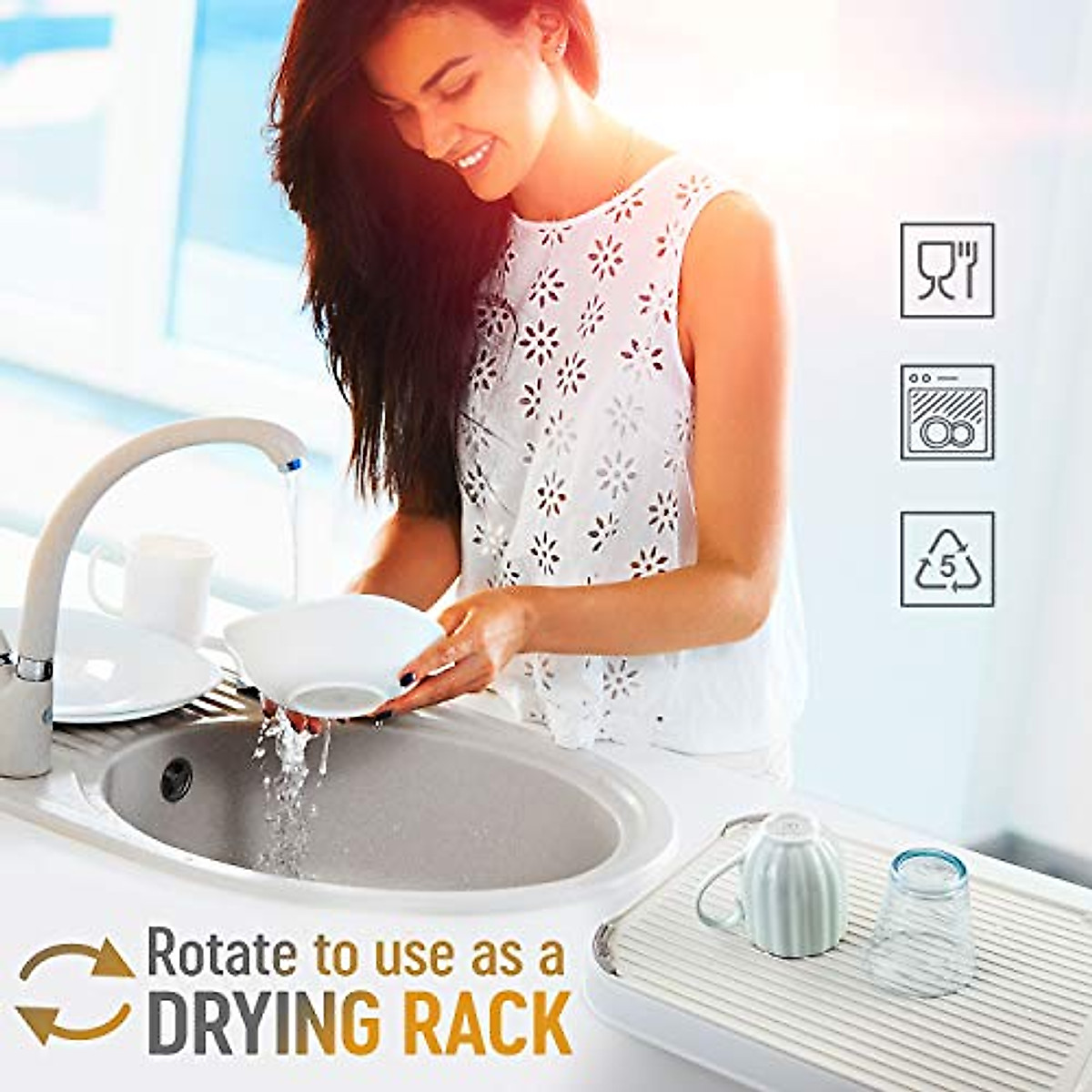 Mueller Serving Tray Reversible European Made Serving Platter, 2in1, Grill Accessories Rectangular Non-Slip Tray, Shatter-Proof, Non-Toxic, for Coffee Table, Kitchen, Outdoors, Dishwasher Safe, Beige