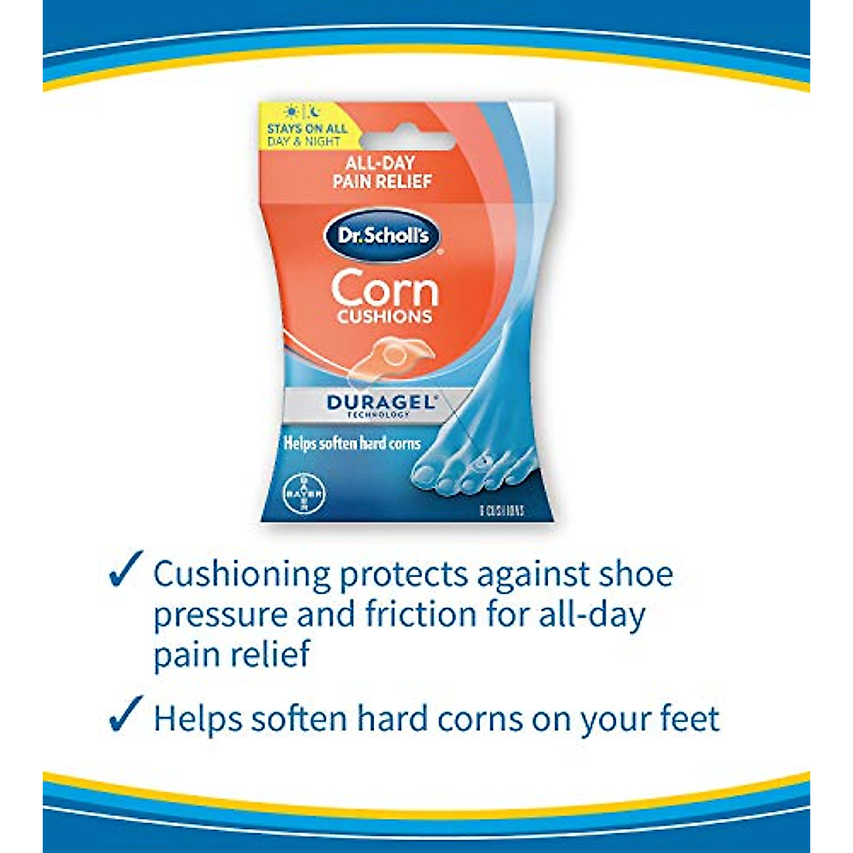 Dr. Scholl's CORN CUSHION with Duragel Technology 6ct Cushioning Protection against Shoe Pressure and Friction that Fits Easily In Any Shoe for Immediate and All-Day Pain Relief Packaging May Vary