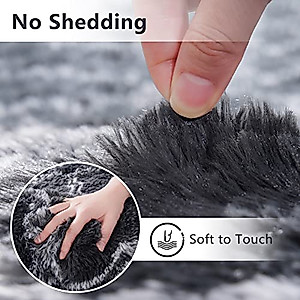 Unirea Shag Area Rug Modern Indoor Plush Fluffy Rugs, Super Soft and Fuzzy Carpet, Geometric Moroccan Rugs for Bedroom Living Room Girls Kids Nursery, 4x6 Feet Dark Grey/White