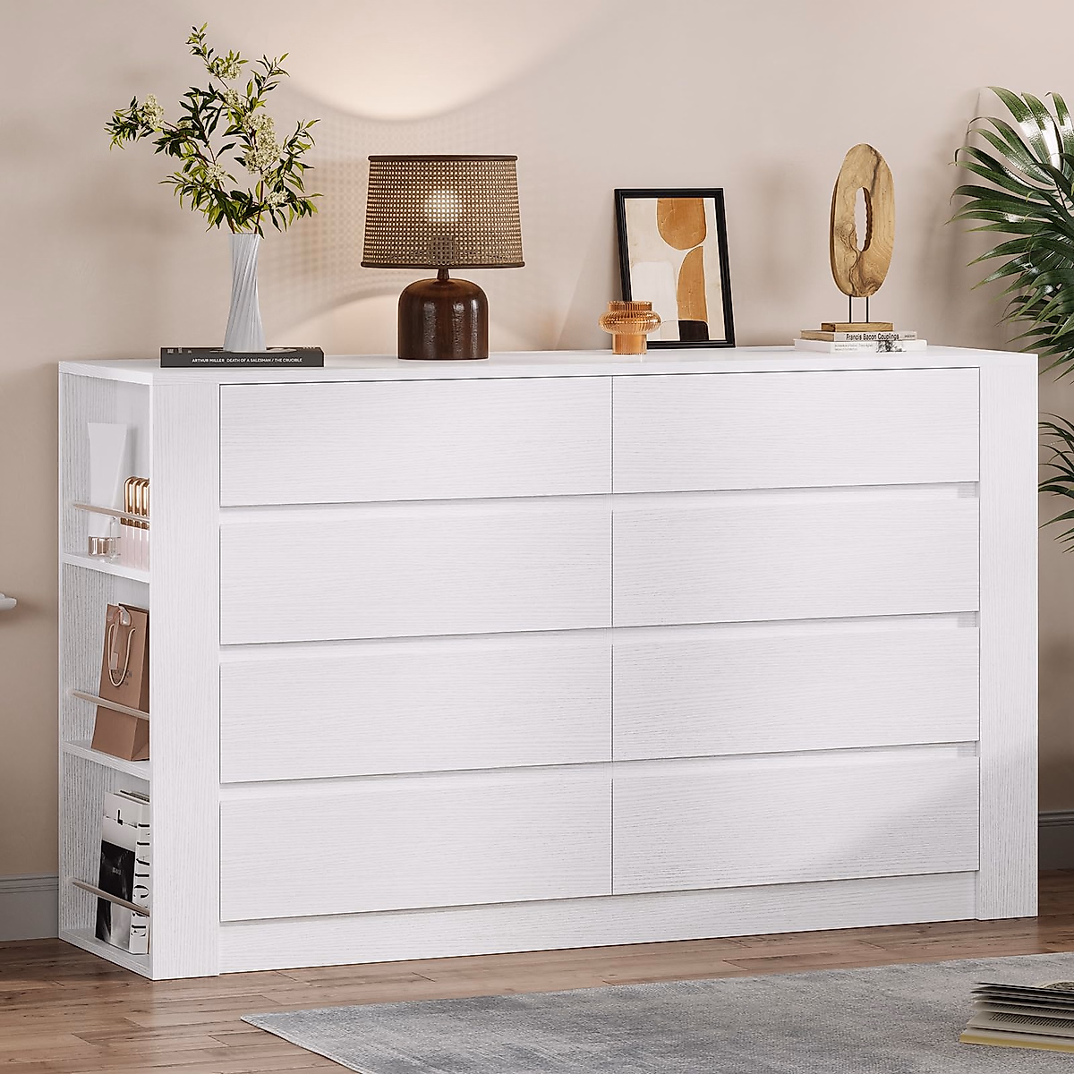 BTHFST White Dresser 8 Drawer Dresser, 55.1" White Chest of Drawers Dresser with Large Storage, Wood Dresser with 8 Drawers, Long Dressers & Chests of Drawers for Home Office, White