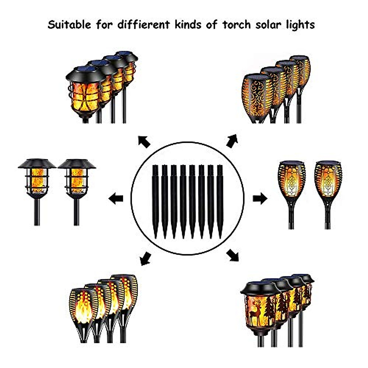EVOSUMMER 8 PCS X 8.25" Plastic Ground Spikes,Solar Torch Lights Replacement ABS Plastic Ground Spikes Stake for Christmas Pathway Markers (8 PCS Plastic Spikes)