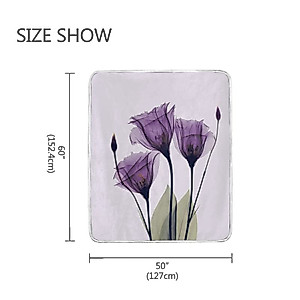 MNSRUU Flannel Bed Throws, Purple Tulip Flowers Fleece Plush Throw Blankets for Sofa Couch Sofa Office Travel Camping, Lightweight, 50 x 60 in