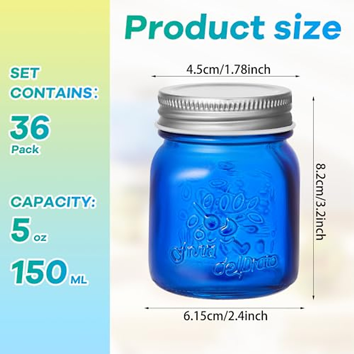 Tessco 36 Pack Small Colored Mason Jars 8oz / 5oz with Lids Canning Jars Glass Jars for Jam Honey Jelly Spice Preserving Candle Meal Prep DIY Pickling Jars (5 oz)