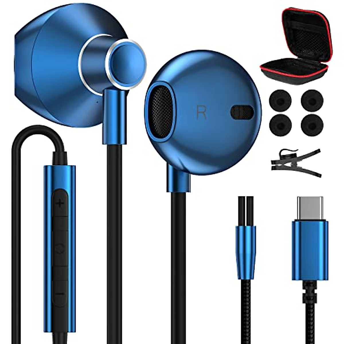 COOYA USB C Headphones for Samsung S23 S22 Flip 4 3 A53 S21 S20 Note 20 Ultra Type C Wired Earbuds with Mic Volume Control Metal Shell HiFi Stereo in-Ear Earphones for iPad Air 5th Mini 6 Pixel 6 Pro