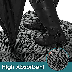 HOMEIDEAS Absorbent Chenille Door Mat Indoor, Low-Profile Rubber Backing Rug for Entryway, Muddy Dog Paws Washable Welcome Front Doormats (24"x36", Grey)