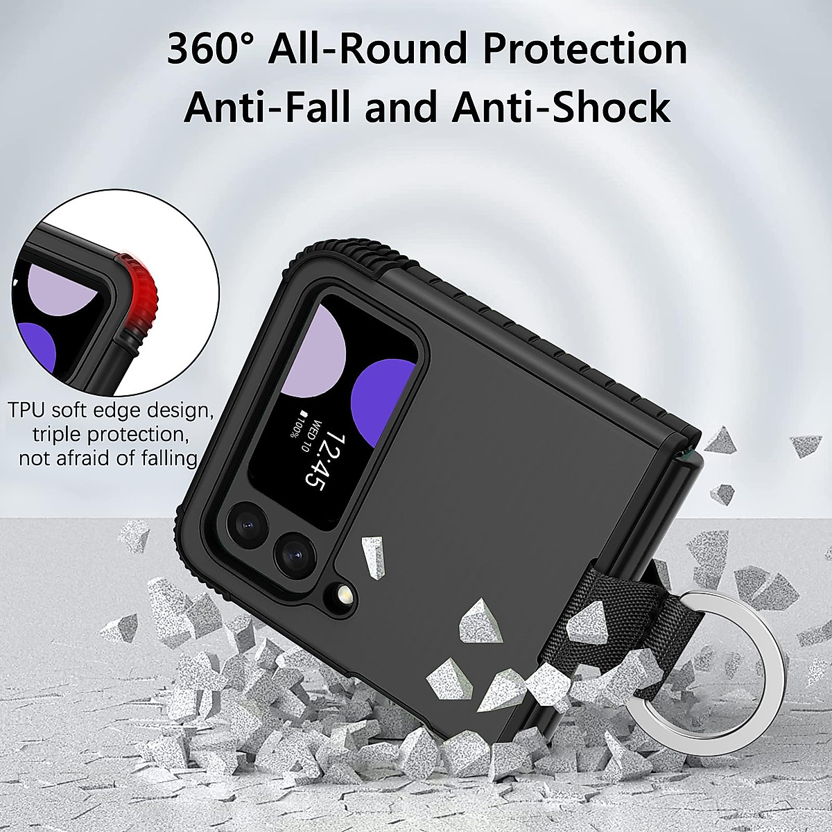 GUAGUA Compatible with Samsung Galaxy Z Flip 3 Case 5G 6.7 Inch Hybrid 2 in 1 Hard PC Soft TPU Heavy Duty Rugged Shockproof Full-Body Protective Phone Cover for Samsung Z Flip3, Black