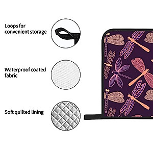 Purple Dragonfly Oven Mitts and Lid Pads, Washable and Comfortable Heat-Resistant Kitchen Non-Slip Microwave Oven Mitts for Cooking, Baking and Grilling