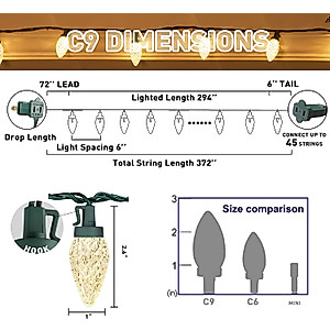 C9 Outdoor Christmas Lights 2 Pack 31ft 50 LED,String Lights Connectable Commercial Grade Outdoor Indoor Xmas Decorative Light Strand for Christmas Trees Garden Patio Parties Decor Warm White