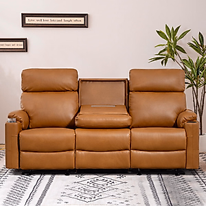 PALLOME Power Reclining Sofa, Electric 3-Seat Dual Recliner Sofa with USB Ports, Cup Holders, Wall Hugger Sofa & Couch for Living Room Home Theater Apartment RV (Brown)