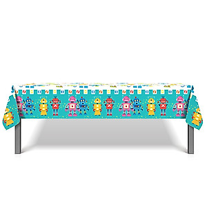 Robot Party Supplies 2Pcs Plastic Tablecloth Waterproof Table Cover Robots Tablecloth Robot Cartoon Tablecloth for Robot Birthday Party, Robots Theme Party Baby Shower Decoration,54 x 87In