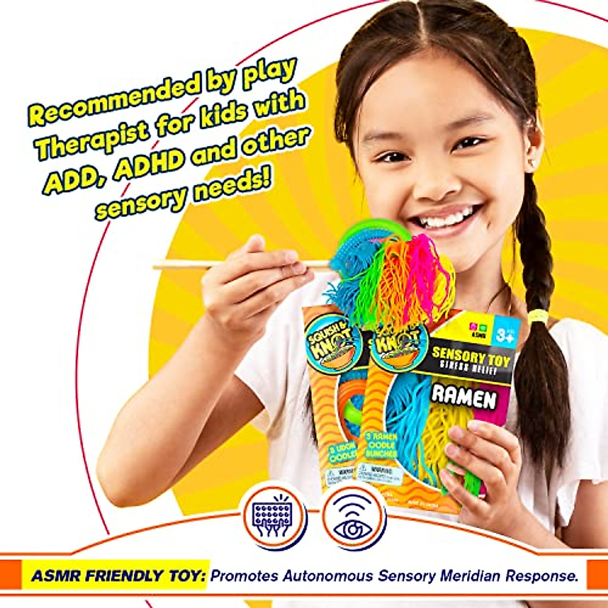 Ramen & Udon Textured Stretchy Noodles (2 Packs) Strings and Super Sensory Fidget Toys for Adults and Kids Stocking Stuffers Fidget Pack. Autism, Anxiety Tactile Toy Kids Party Favor R&U-4799-2s