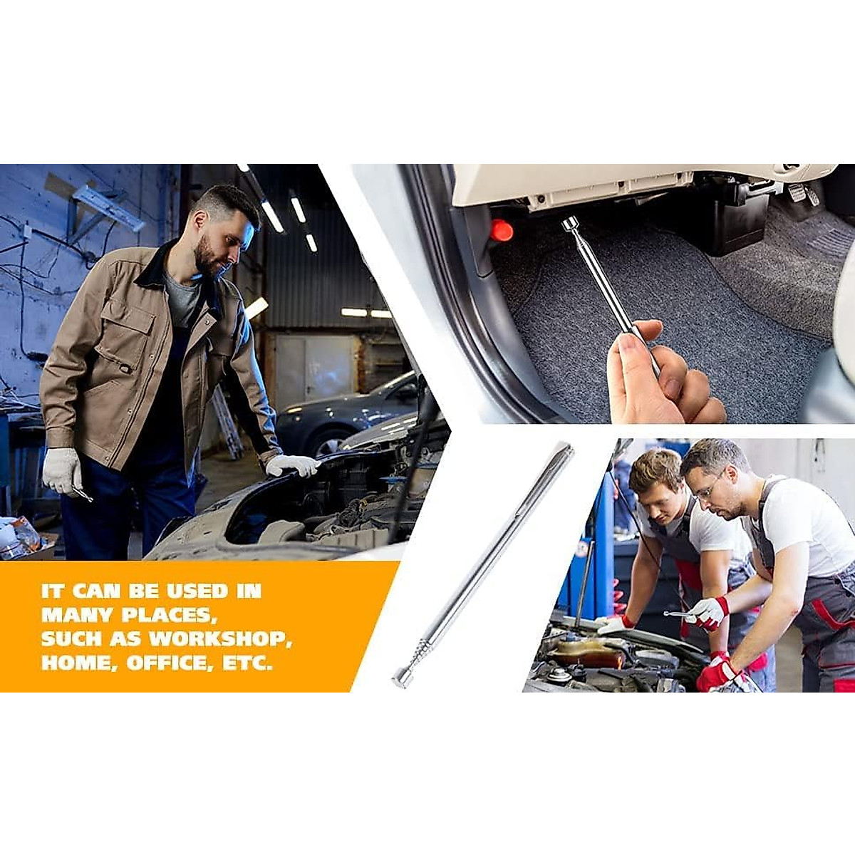 2 Pieces Magnetic Telescoping Pick-Up Tool with Pocket Clip 3 Lb Extendable Magnetic Grabber Reacher Tools 25 Inch Flexible Magnet Retrieval Stick Gadget Suitable Gifts for Men