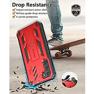 FNTCASE for Samsung Galaxy S23+Plus Case: Dual Layer Protective Textured Cover & Rugged TPU Shell with Kickstand | Military Grade Drop Protection | Heavy Duty Cell Phone Protector(Red)