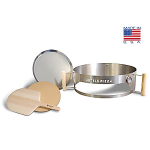 KettlePizza Deluxe 22.5 - Pizza Oven Kit for 22.5 Inch Kettle Grills, Includes Imported Pizza Stone & Wood Pizza Peel