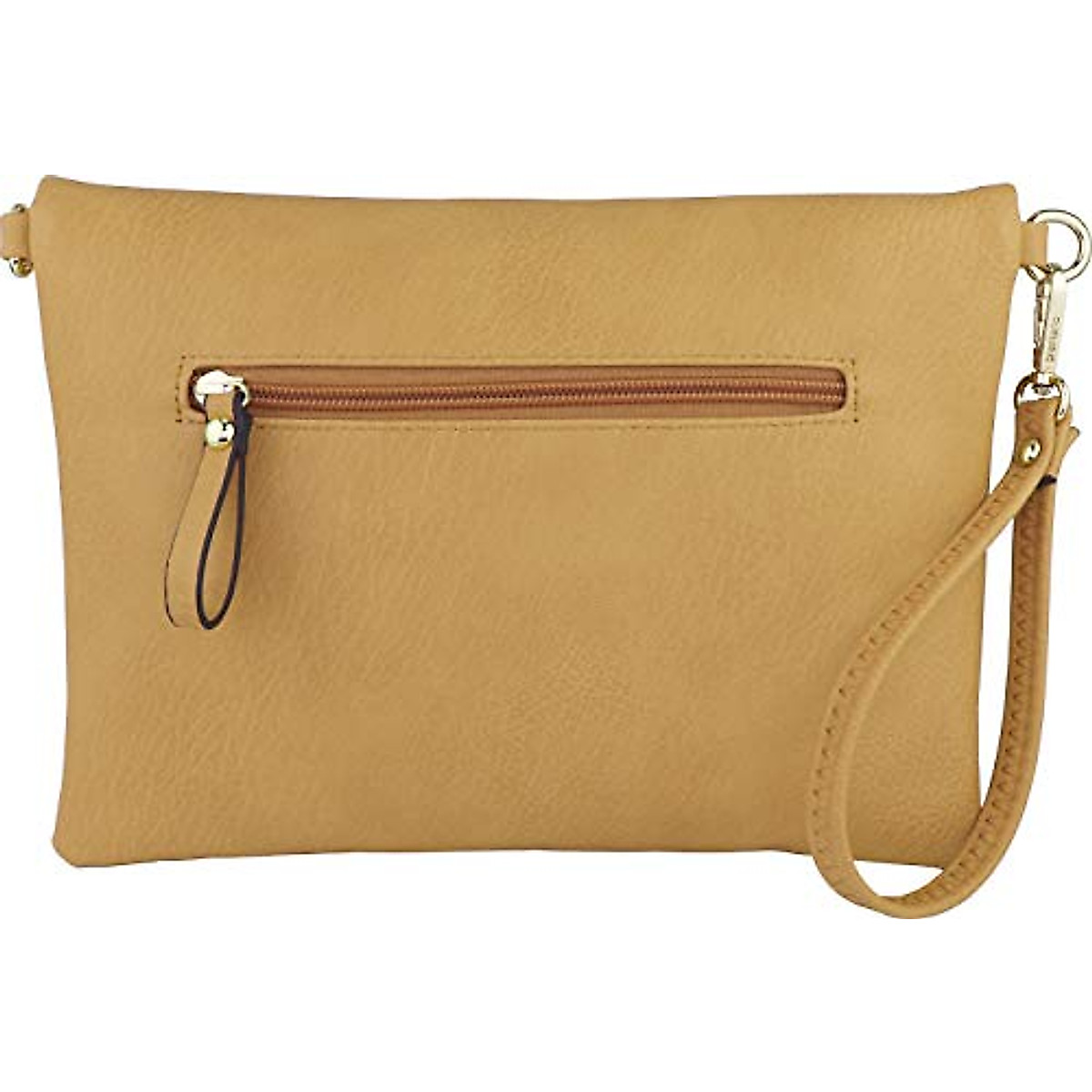 B BRENTANO Fold-Over Envelope Wristlet Clutch Crossbody Bag (Mustard Yellow)