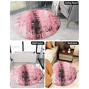 Modern Abstract Fluffy Round Area Rug Carpets 3ft, Plush Shaggy Carpet Soft Circular Rugs, Non-Slip Fuzzy Accent Floor Mat for Living Room Bedroom Nursery Blush Pink Painted Geometric Graffiti Art