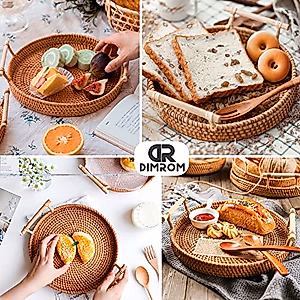 Rattan Tray 8.7-Inch Round Serving Tray Decorative Trays for Coffee Table Decorative Tray | Woven Tray for Bread, Wicker Tray Coffee Table Basket Tray with Handles for Fruit Vegetables Restaurant etc.