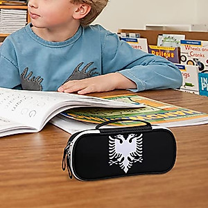 Albanian Eagle PU Leather Pencil Pen Case Organizer Travel Makeup Handbag Portable Stationery Bag