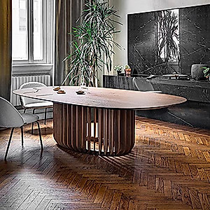 LAKIQ Solid Wood Oval Dining Table Small Space Modern Kitchen Dining Table Wood Top Table for Dining Room Kitchen Small Apartment(Black, 63''L x 31.5''W x 29.5''H)